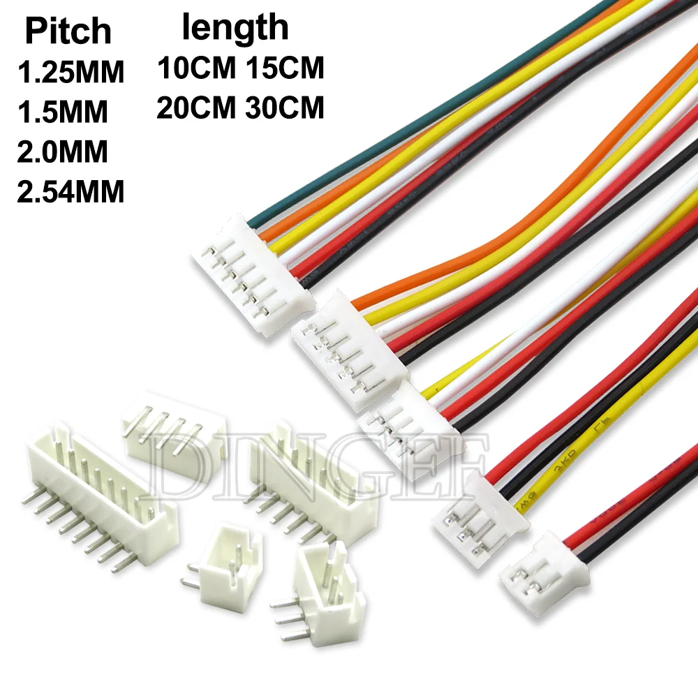 5Sets JST1.25 ZH1.5 PH2.0 XH2.54 Connector Female + Male 2/3/4/5/6/7/8/9/10P Plug With Cable 10 ...