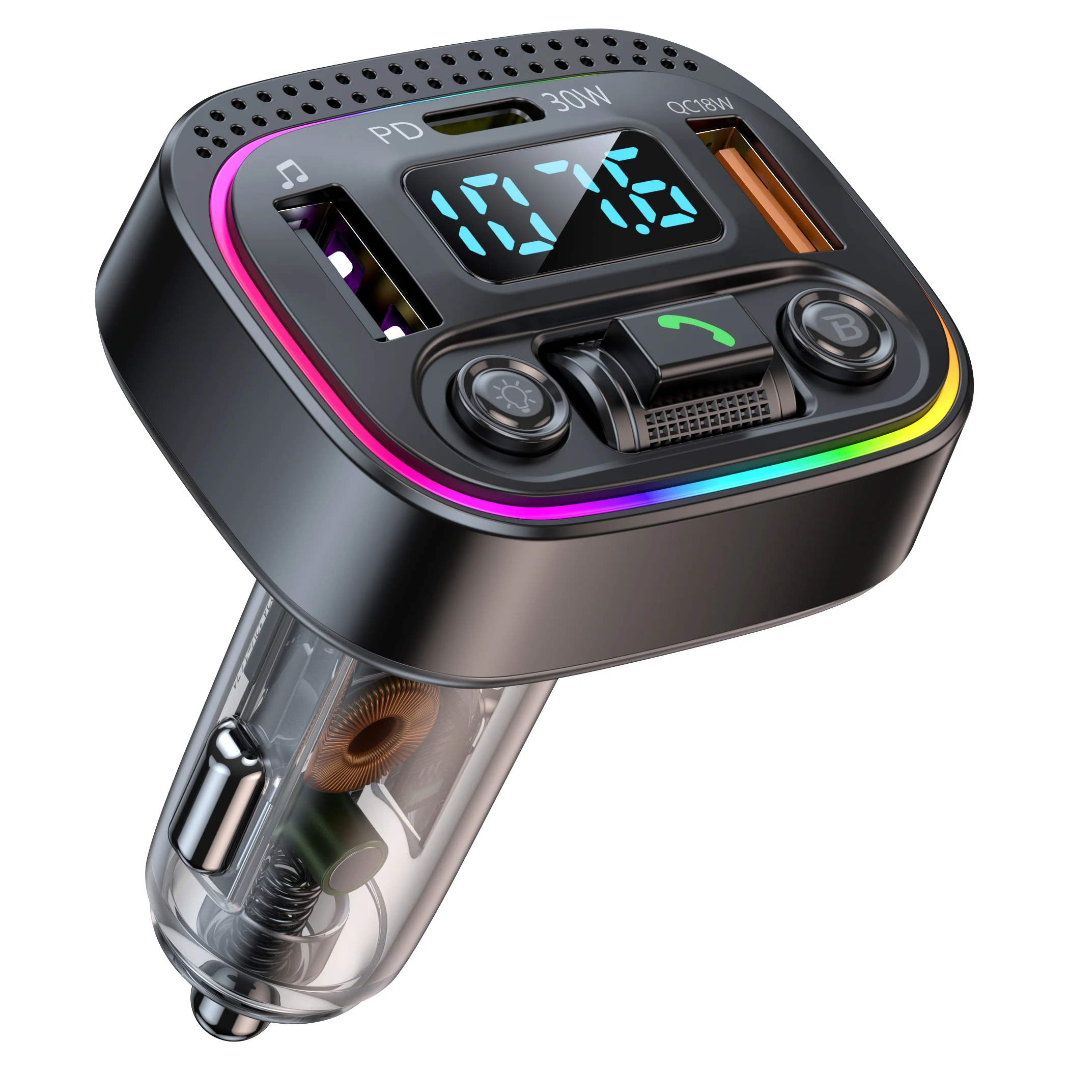 Car Bluetooth FM Transmitter Mp3 Player Hands-free Call PD+QC Dual Fast ...
