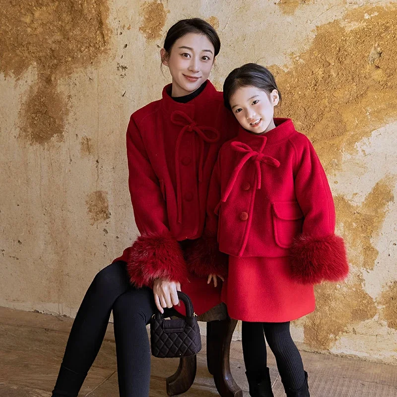 Mother-and-Dughter-Matching-Winter-Outfits-Women-Red-Warm-Jacket-and ...