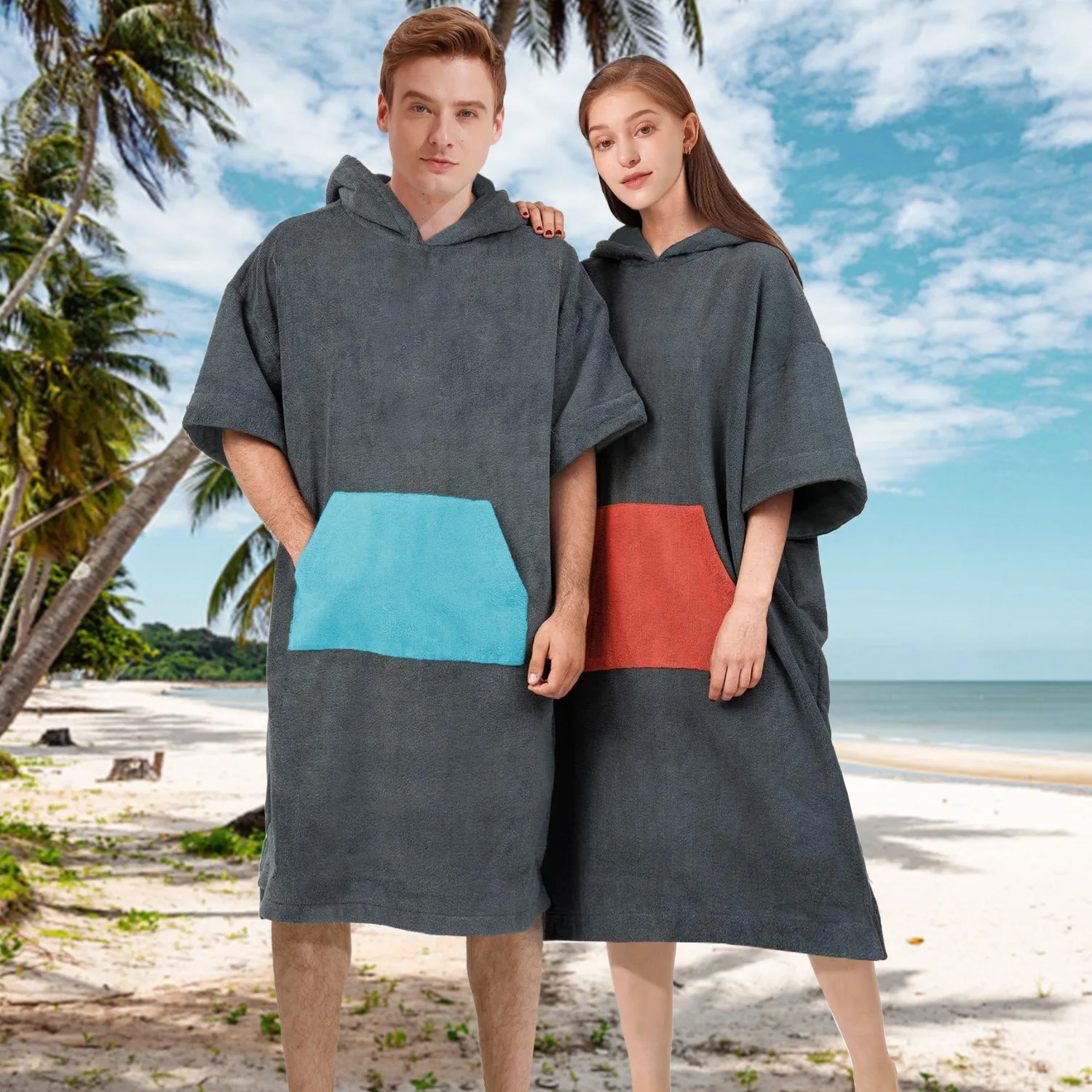 Toalla-con-capucha-Poncho-toalla-para-adultos-sin-mangas-playa-traje-de ...
