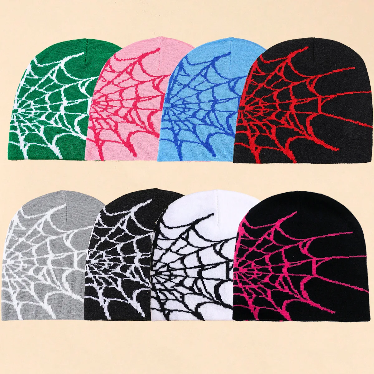 Unisex Spider Web Printed Knit Hat, Warm Outdoor Pullover Hat ...