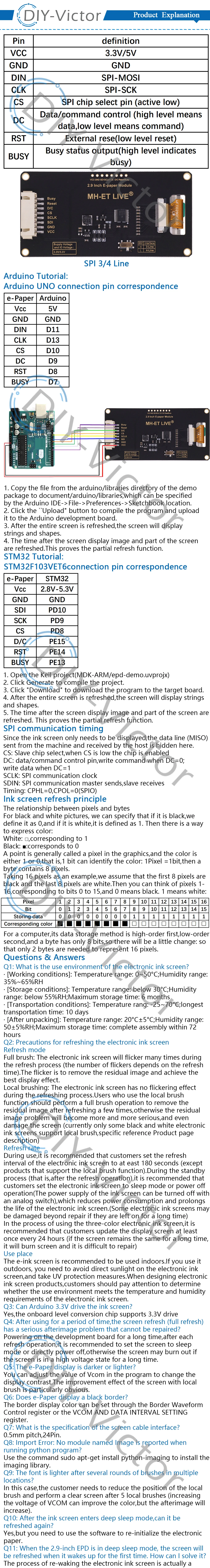 Tela E Módulo De E-ink Eink De 2.9 Polegadas. Suporte Para Arduino Uno Stm32 Raspberry Pi Esp32 ...