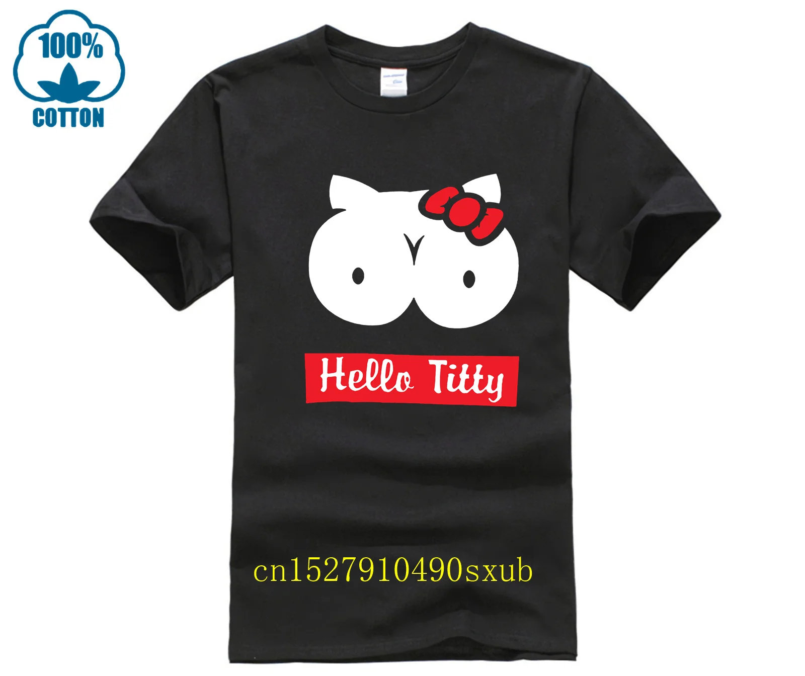 Phiking Cheap Price 100% Cotton Tee Shirts The Funny Hello Titty Tits Boobs Parody Kitty Logo ...