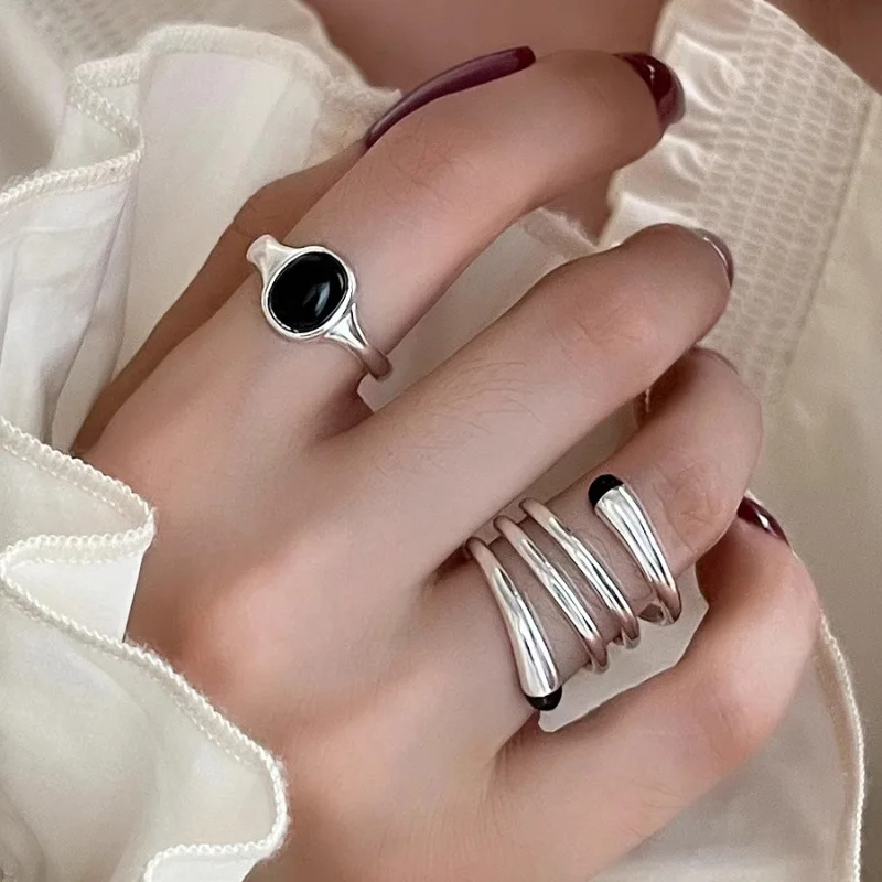 Foxanry-Minimalist-Black-Zircons-Finger-Rings-for-Women-Couples-New ...