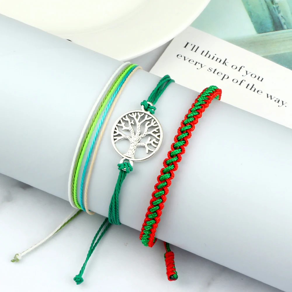 3Pcs/set Wax Thread Wrap Bracelet For Women Men Life Tree OM Symbol ...