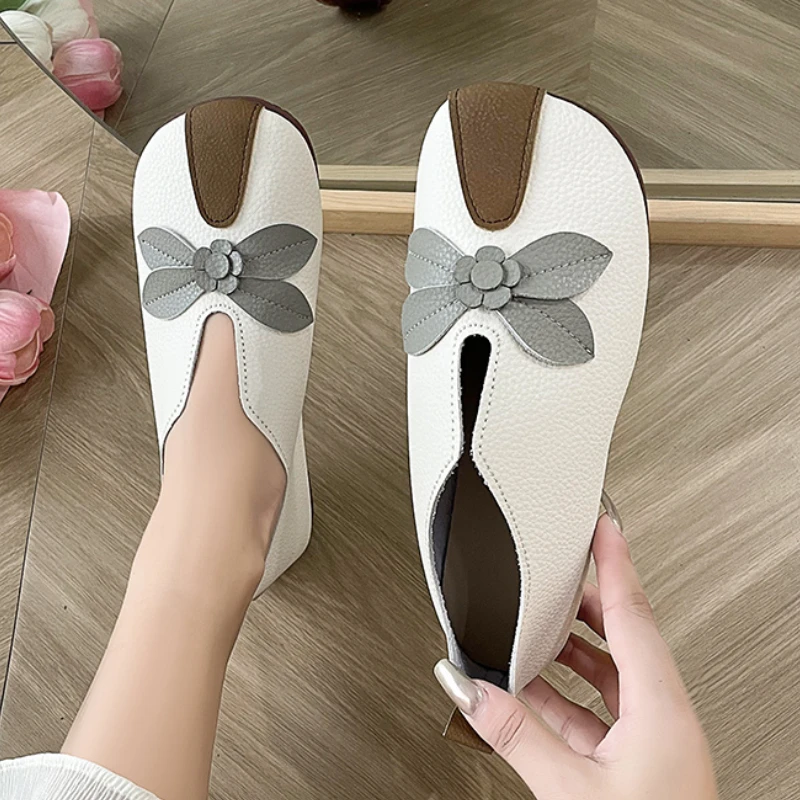 Women-s-Single-Shoes-Summer-New-Leather-Flower-Color-Compound-Loffers ...