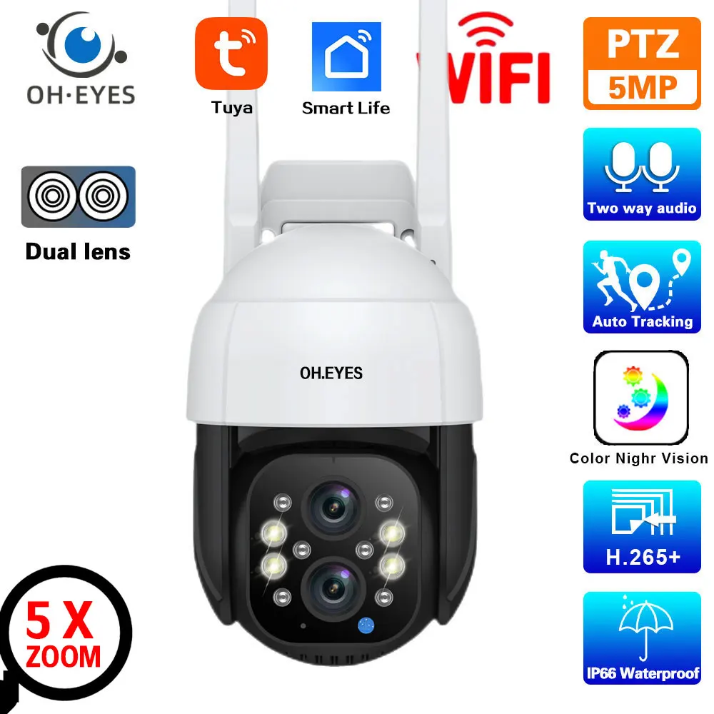 5MP Tuya Smart Dual Lens Wifi IP Camera Auto Tracking Wireless Security ...