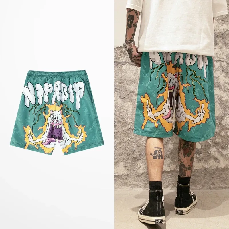 2021-Hip-Hop-Anime-Shorts-Graffiti-Print-Beach-Shorts-Harajuku ...