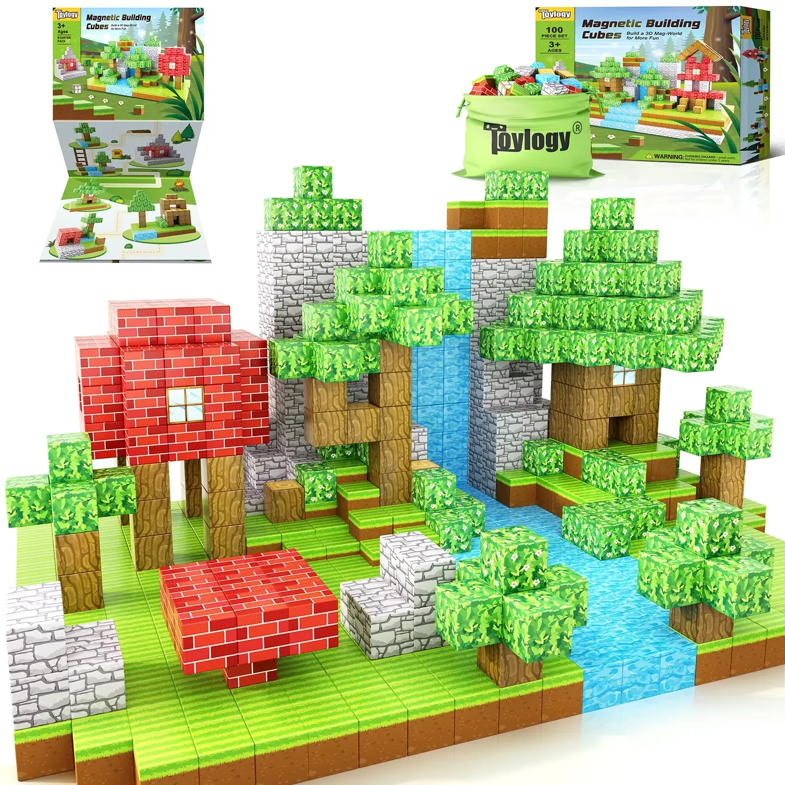 100pcs Magnetic Blocks-Build Mine Magnet World Set for Boys & Girls Age ...