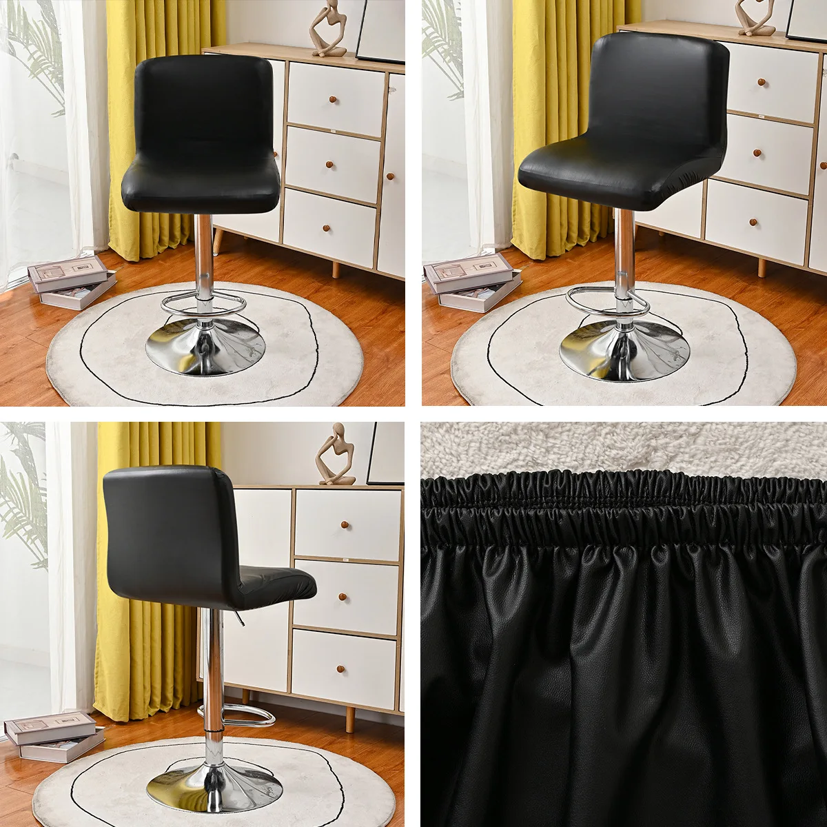Pu-Leather-Bar-Chair-Cover-Rotating-Lift-High-Stools-Slipcovers ...