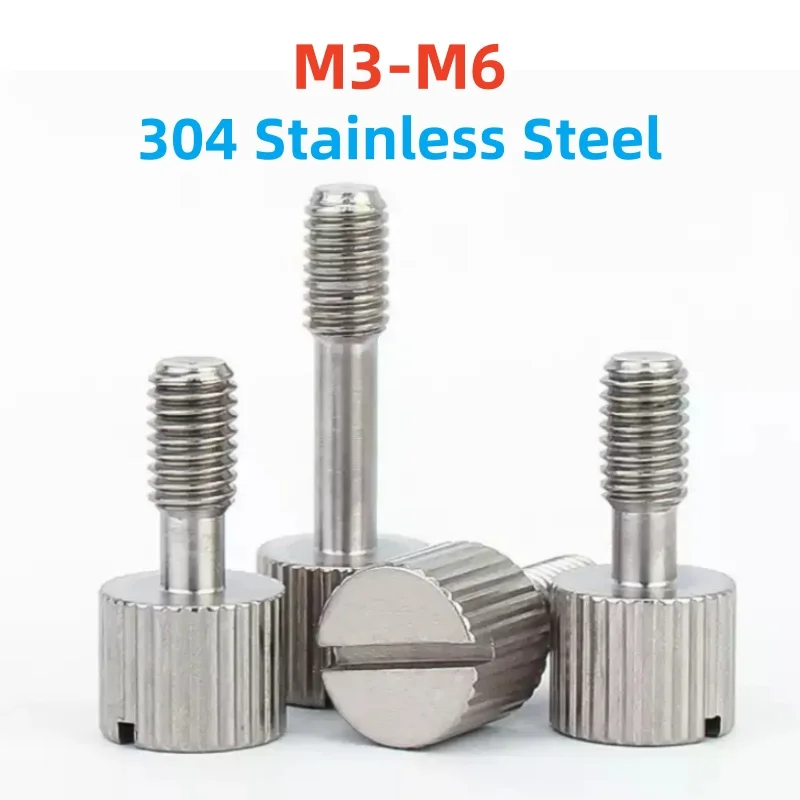 M3 M4 M5 M6 304 Stainless Steel Slotted Hand Screw Knurled Slot Head ...