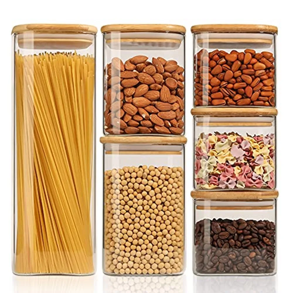 Rectangle-Clear-Storage-Jars-with-Bamboo-Lids-For-Sugar-Coffee-Pantry ...