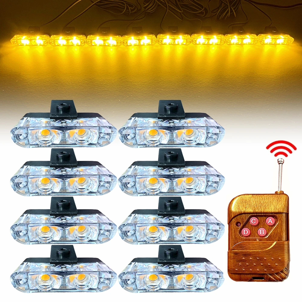 2LED Wireless Remote Car Strobe Light Police Emergency Warning lights Vehicle Front Grille ...