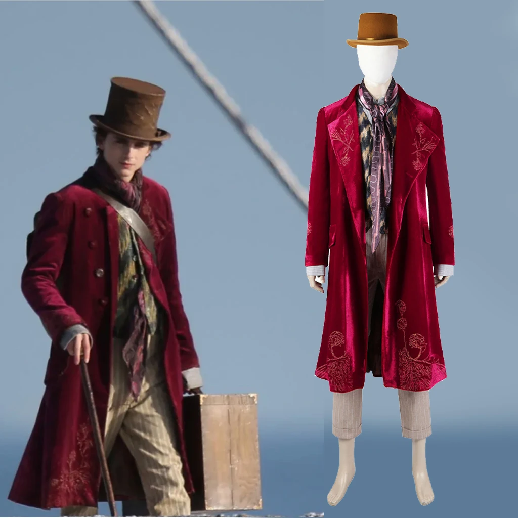 Movie Willy Cosplay Costume Wonka Cosplay Costume Red Outfits Adult Men ...