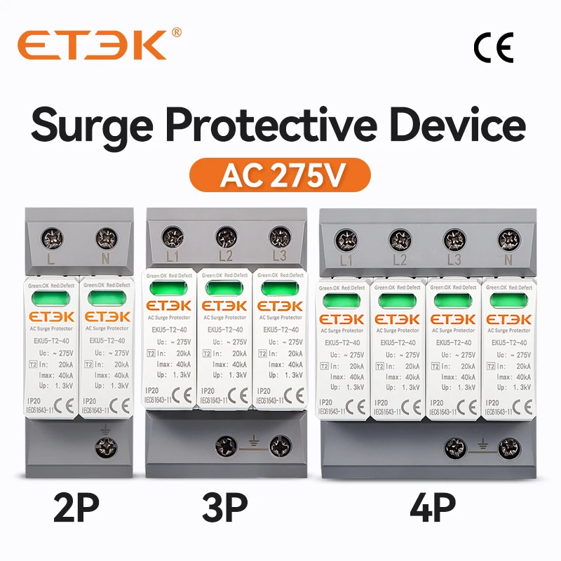 ETEK House Surge Protective Device Protector Arrester Protection Type T2 SPD AC 2P 3P 4P 20KA ...