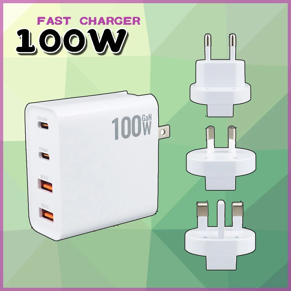 100w Fast Charge Gan Charger Convertible Plug Folding Pin Dual Usb Pd ...