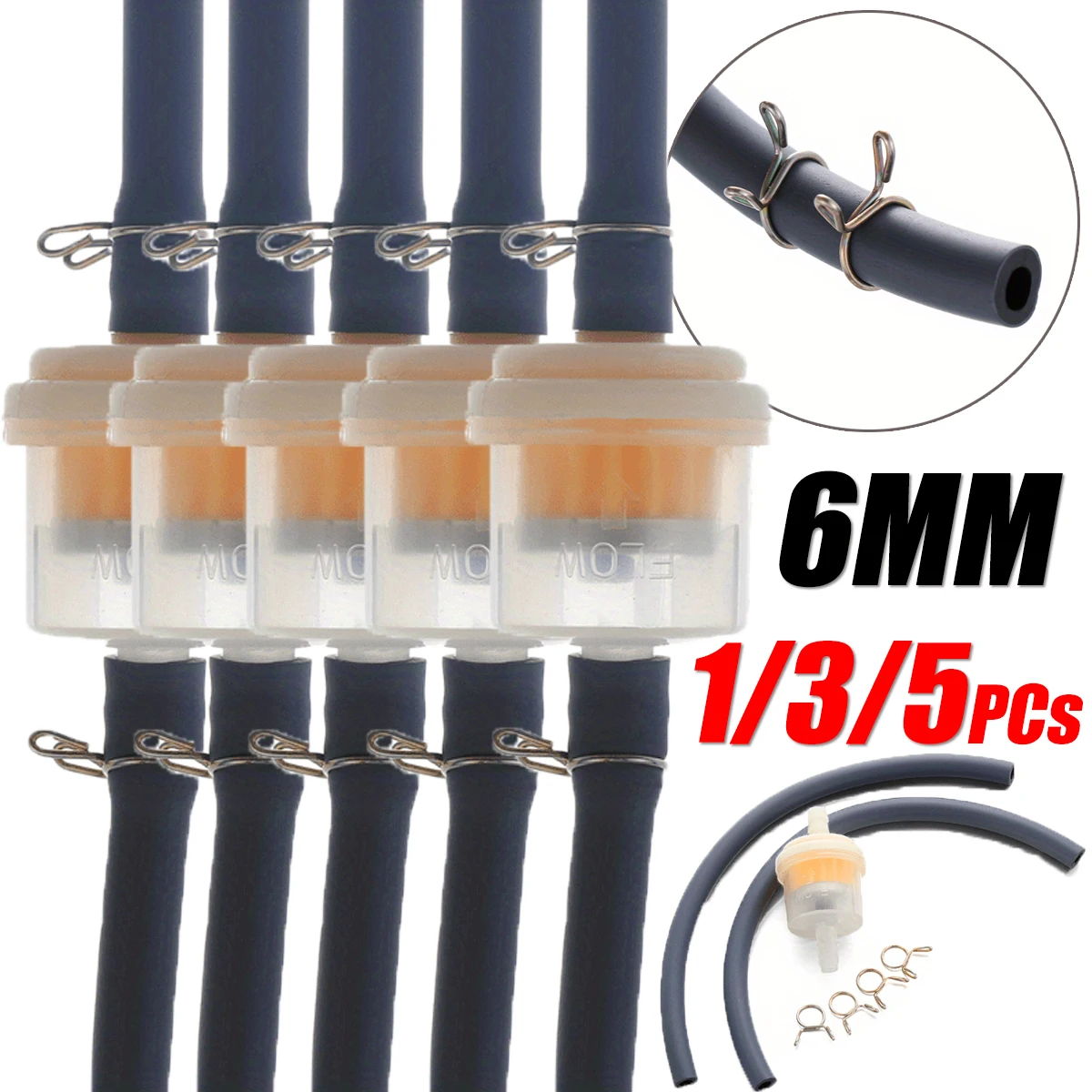 1/3/5PCs 6mm Motorcycle Plastic Fuel Oil Filter Pipes Dirt Bike Hose ...