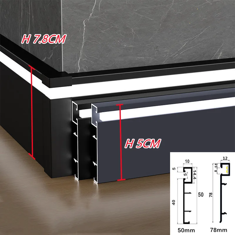 0.5/1M/Pcs 50mm 78mm LED Aluminium Profile Baseboard Hard Bar Strip ...