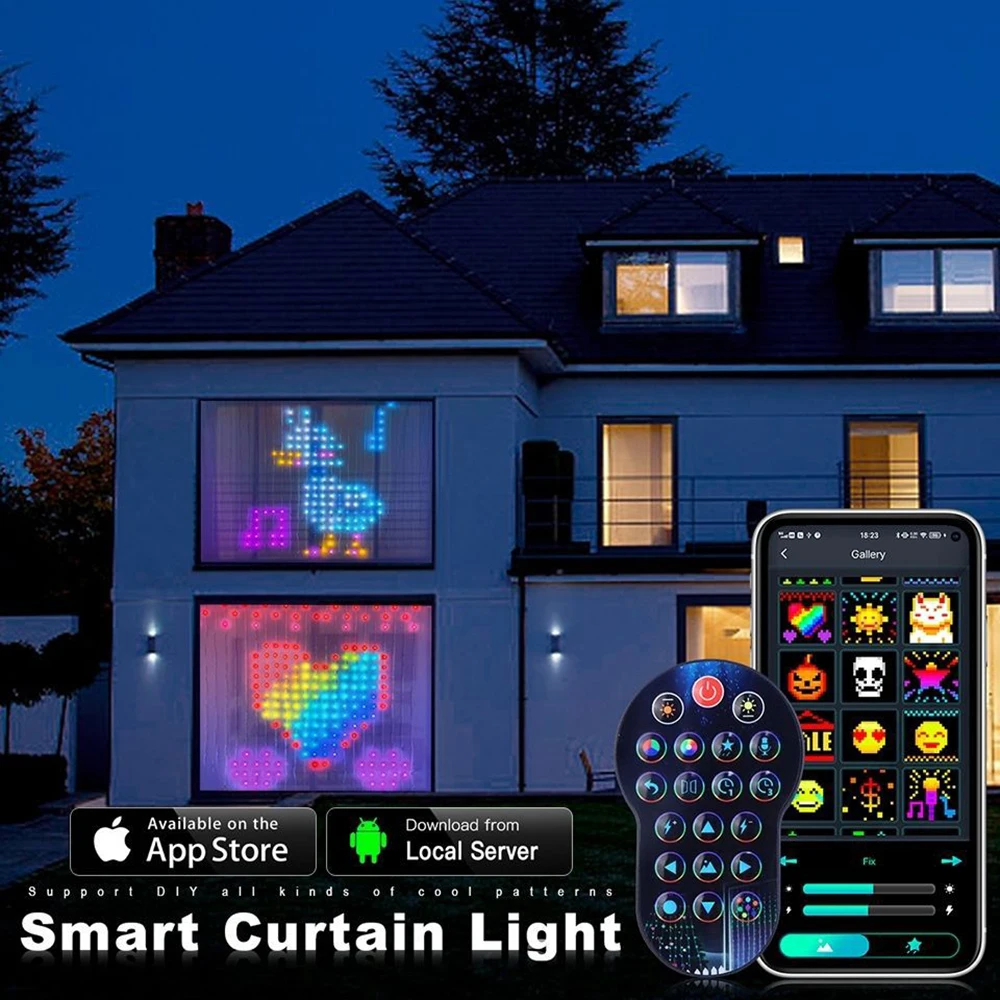 Smart-LED-Curtain-String-Lights-Bluetooth-APP-Control-RGB-Christmas ...