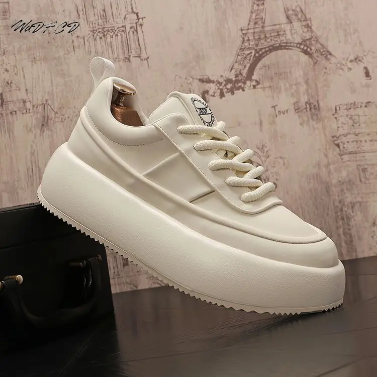 Baskets-paisses-en-cuir-microcarence-semelle-souple-pour-hommes-chaussures-blanches-d-contract ...