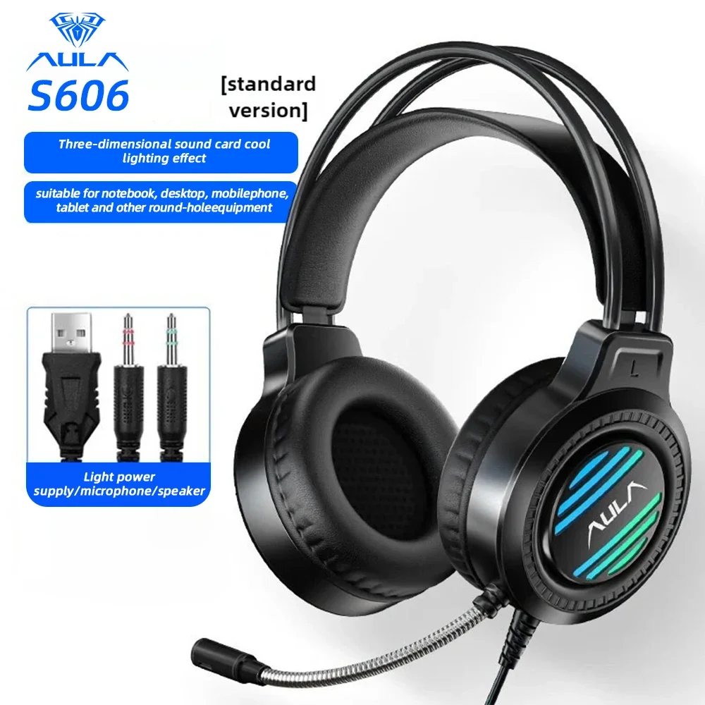 AULA S606 Wired Gaming Headset RGB Cool Lighting Effects Noise ...