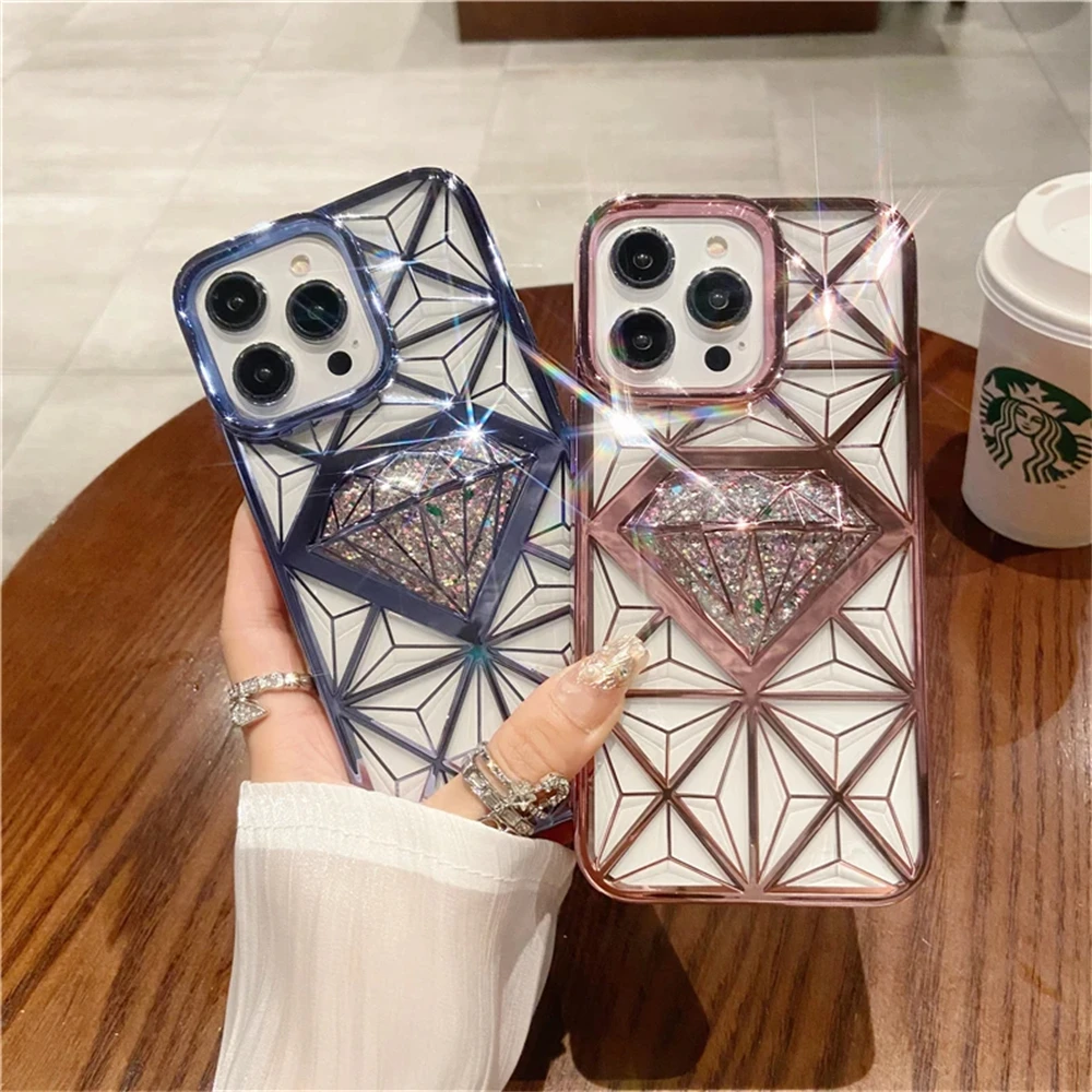 Luxury Plating Frame Diamond Phone Case for iPhone 14 Pro Max, 13, 12 ...