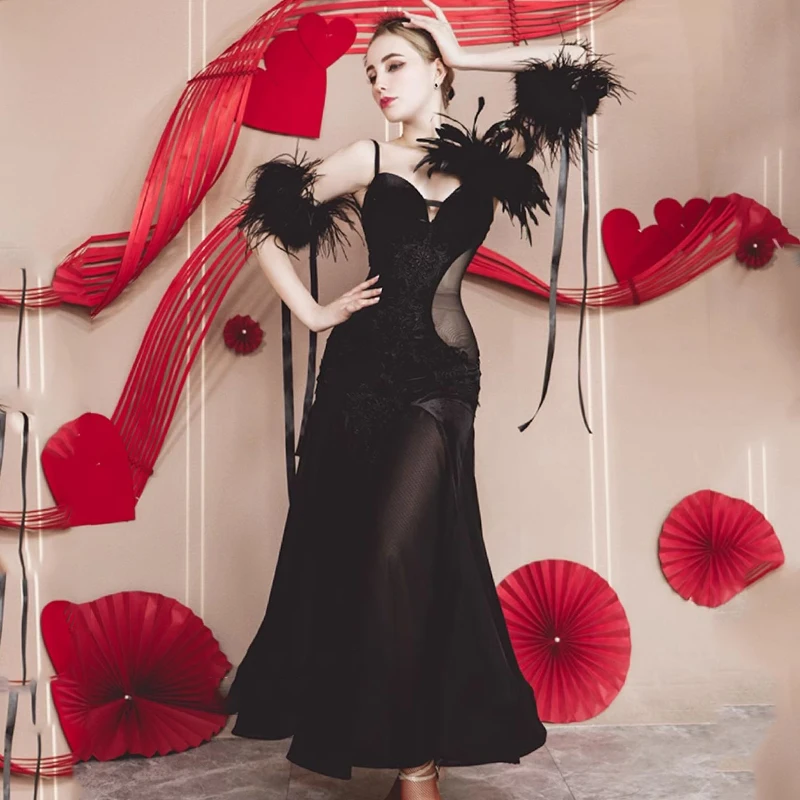 Customized Ballroom Dance Competition Dress For Women High-End Black ...