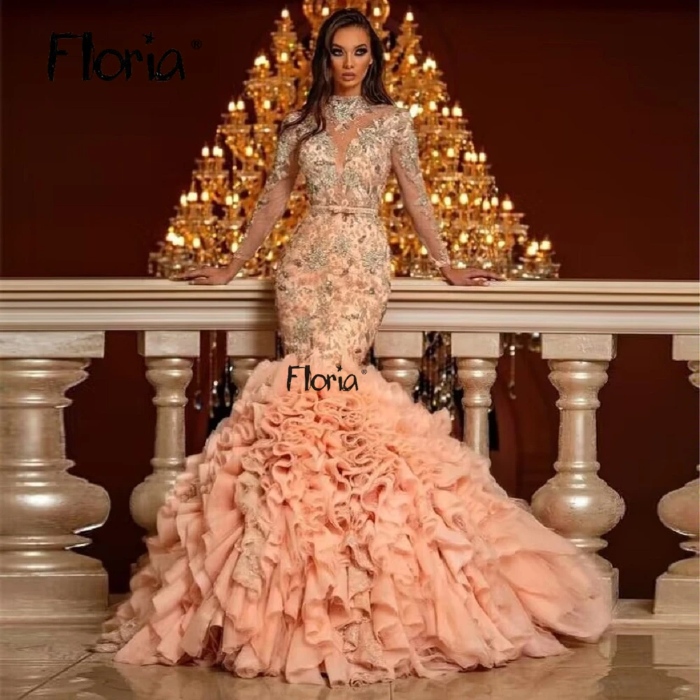 Dubai-Champagne-Ruffles-Prom-Gowns-Dubai-Long-Sleeve-Wedding-Party-Gown ...