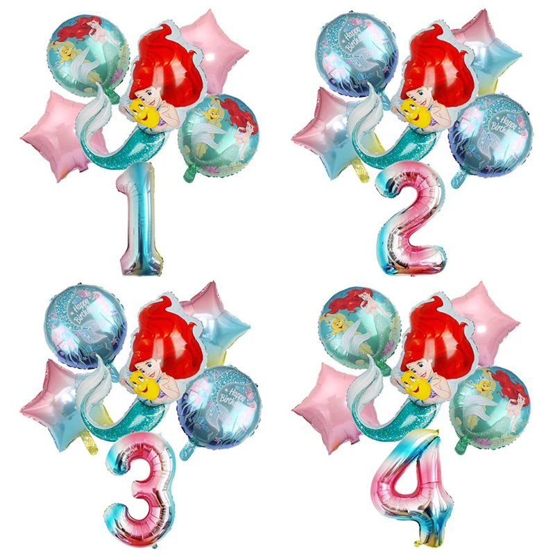 6 pcs Child Little Mermaid Party Balloons Disney Princess Ariel baby ...