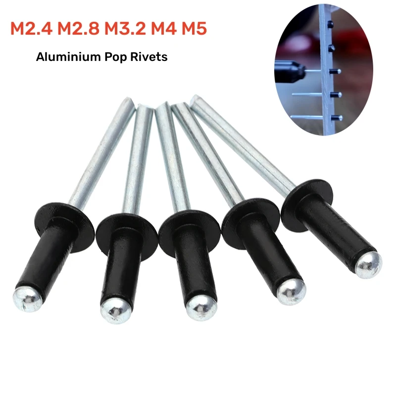 20-50pc-M2-4-M2-8-M3-2M4M5-Black-Aluminium-Blind-Pop-Rivets-Mushroom ...
