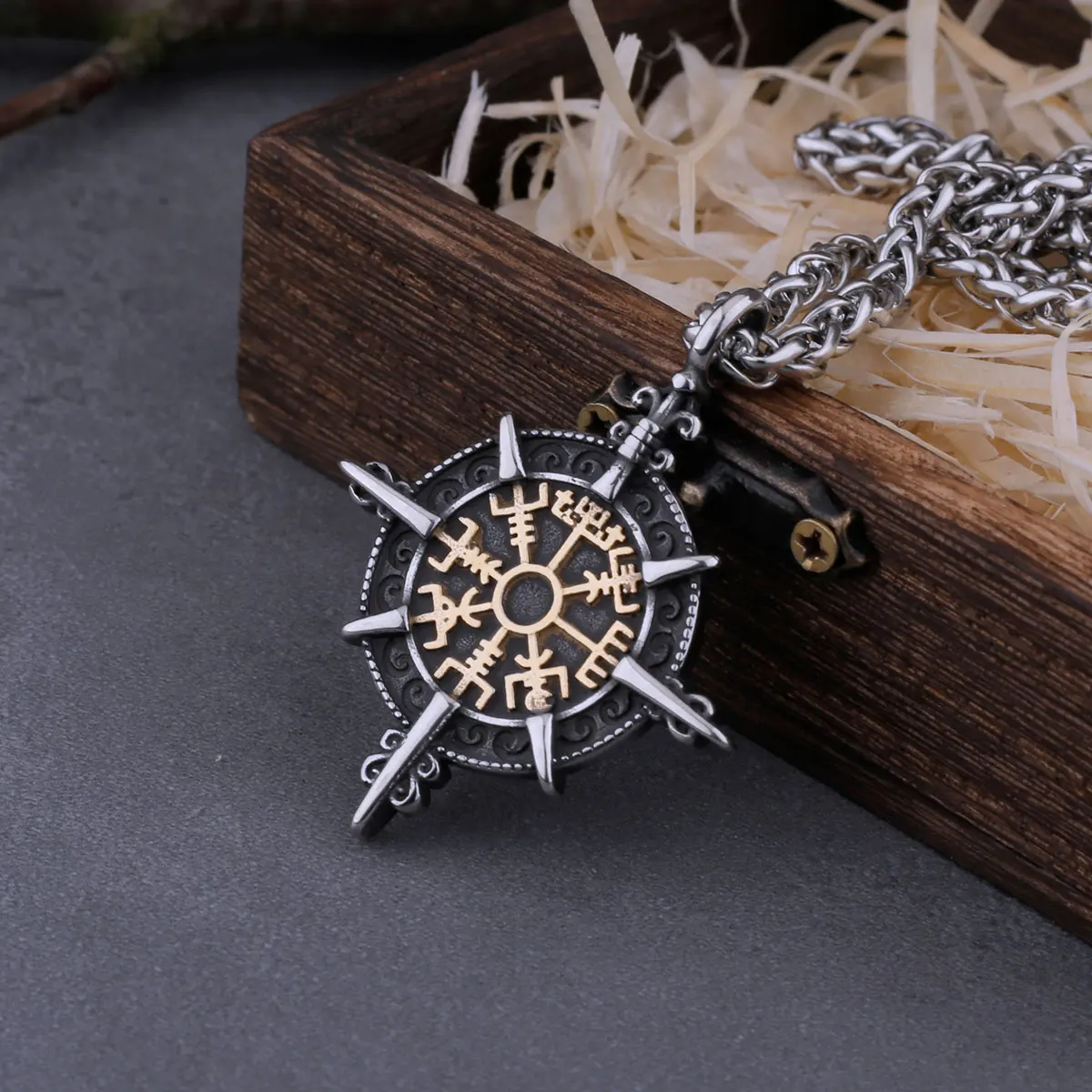 Collar-de-br-jula-Vegvisir-vikingo-de-acero-inoxidable-para-hombre ...