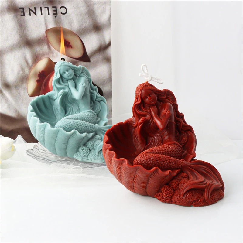 Sleeping Mermaid Shell Candle Silicone Mold DIY Handmade Gypsum ...