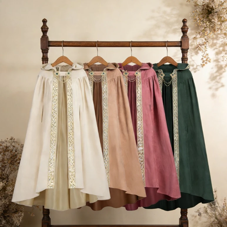 European American Vintage Pastoral Hooded Cloak Ribbon Edge Tie Waist ...