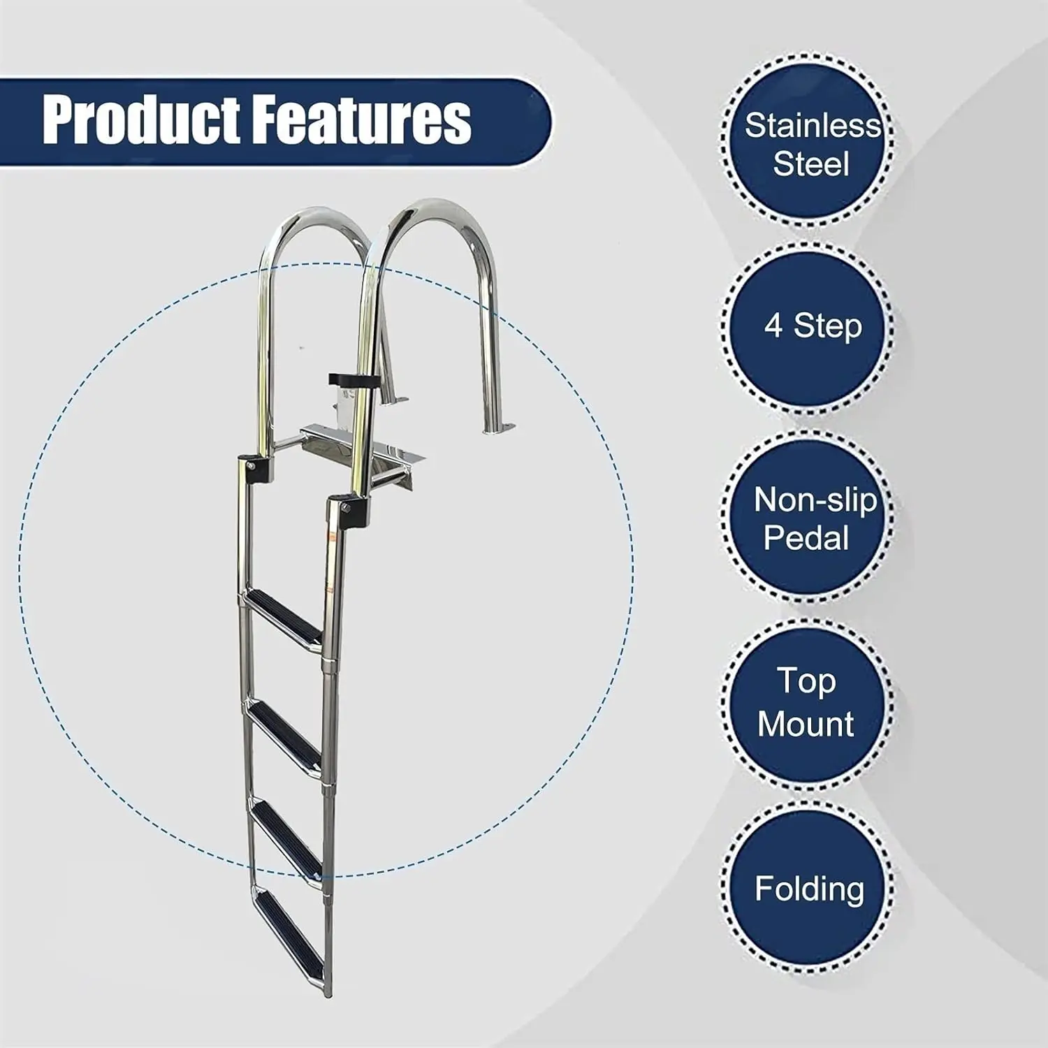 Outboard Boat Ladders 4 Step Folding, Removable Pontoon/Marine Yacht ...