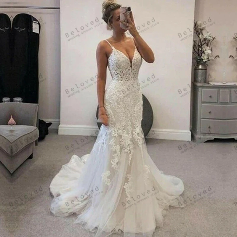 Exquisite-Wedding-Dresses-Pretty-Bridal-Gowns-Lace-Appliques-Glamorous ...