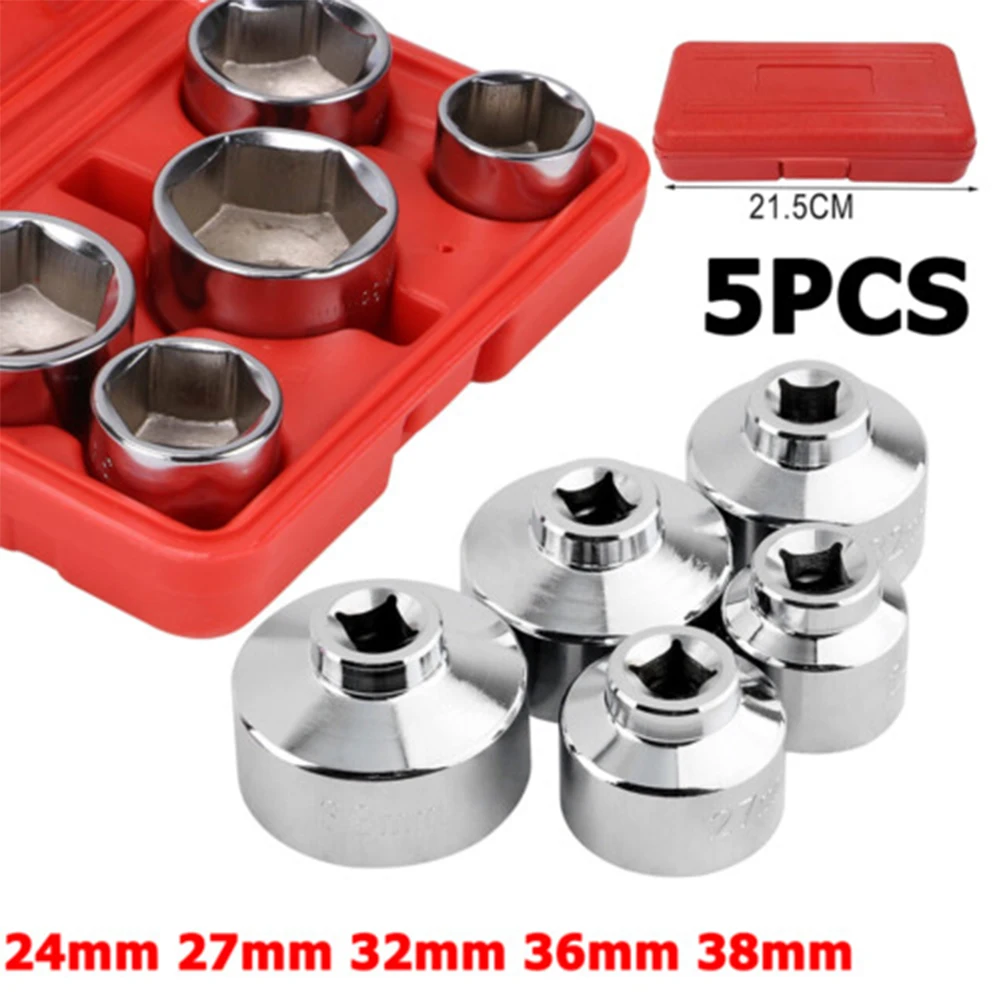 5 Pc Oil Filter Socket Set 3/8" Drive 24MM,27MM,32MM,36MM,38MM Removal ...