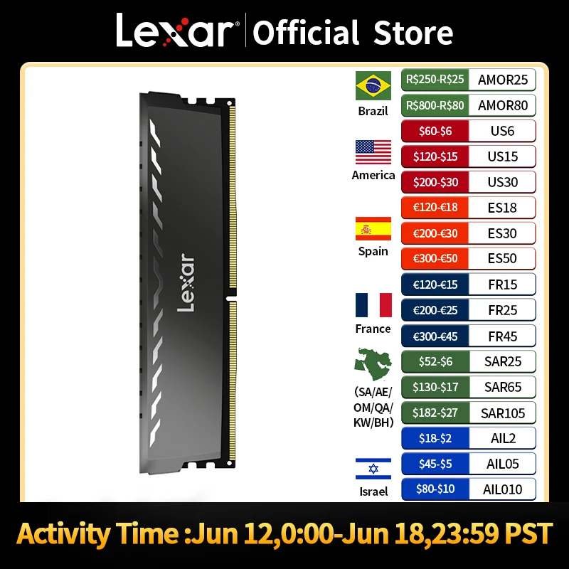 Lexar Memoria RAM DDR4 8GB 16GB 3200MHZ 3600MHZ Computer Memory Stick INTEL XMP 2.0 288Pin 1.2V ...