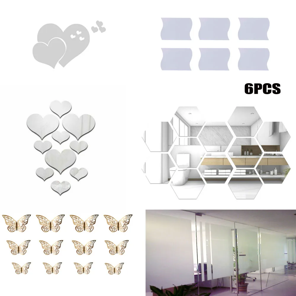 1set 3D Mirror Wall Stickers Home Decor Hexagon Acrylic Mirror Sticker ...