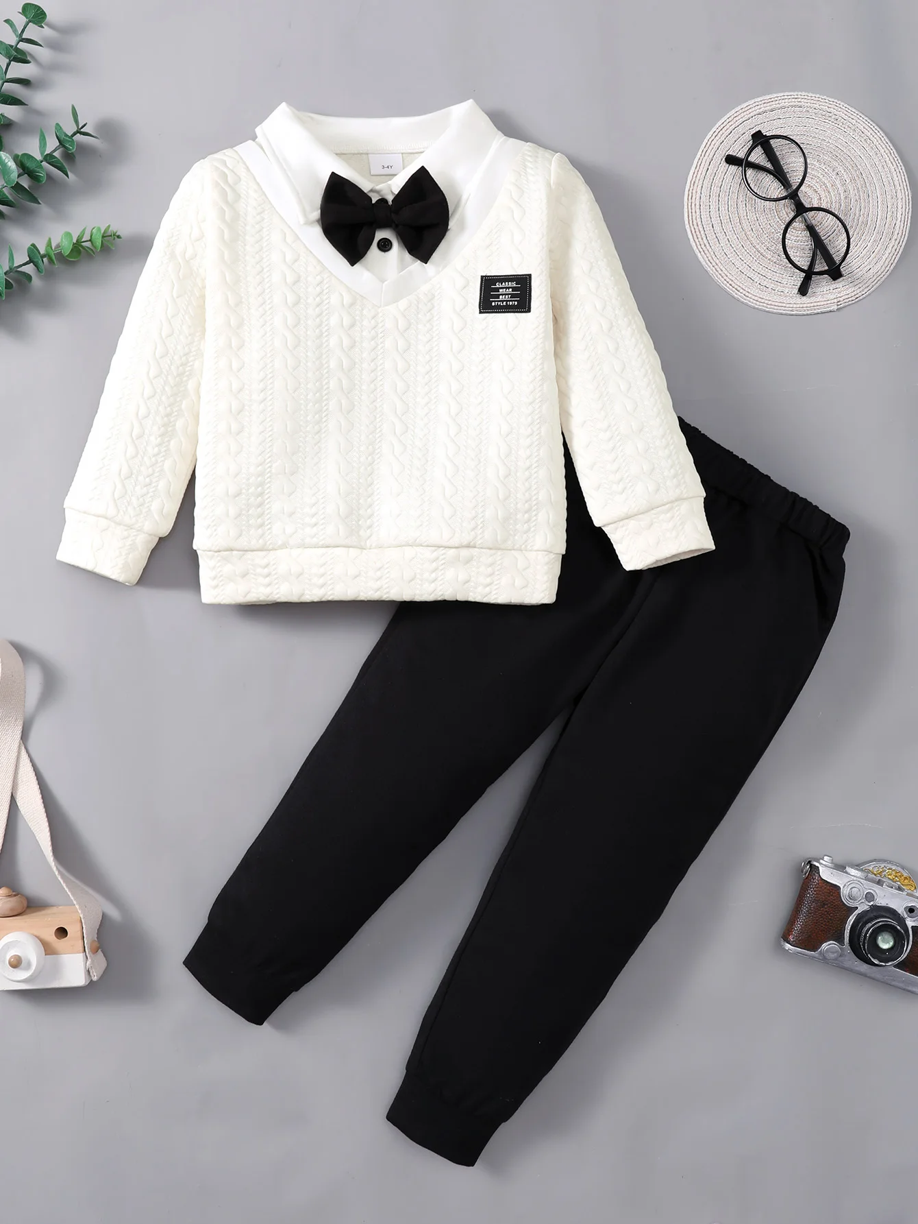 2PCS Gentleman's Clothing Set for Kids Boy 3-8 Years Solid Turn-Down ...