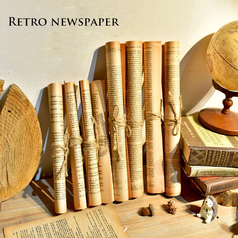 European-Retro-English-Old-Newspaper-Scroll-Yellow-Book-Living-Room ...