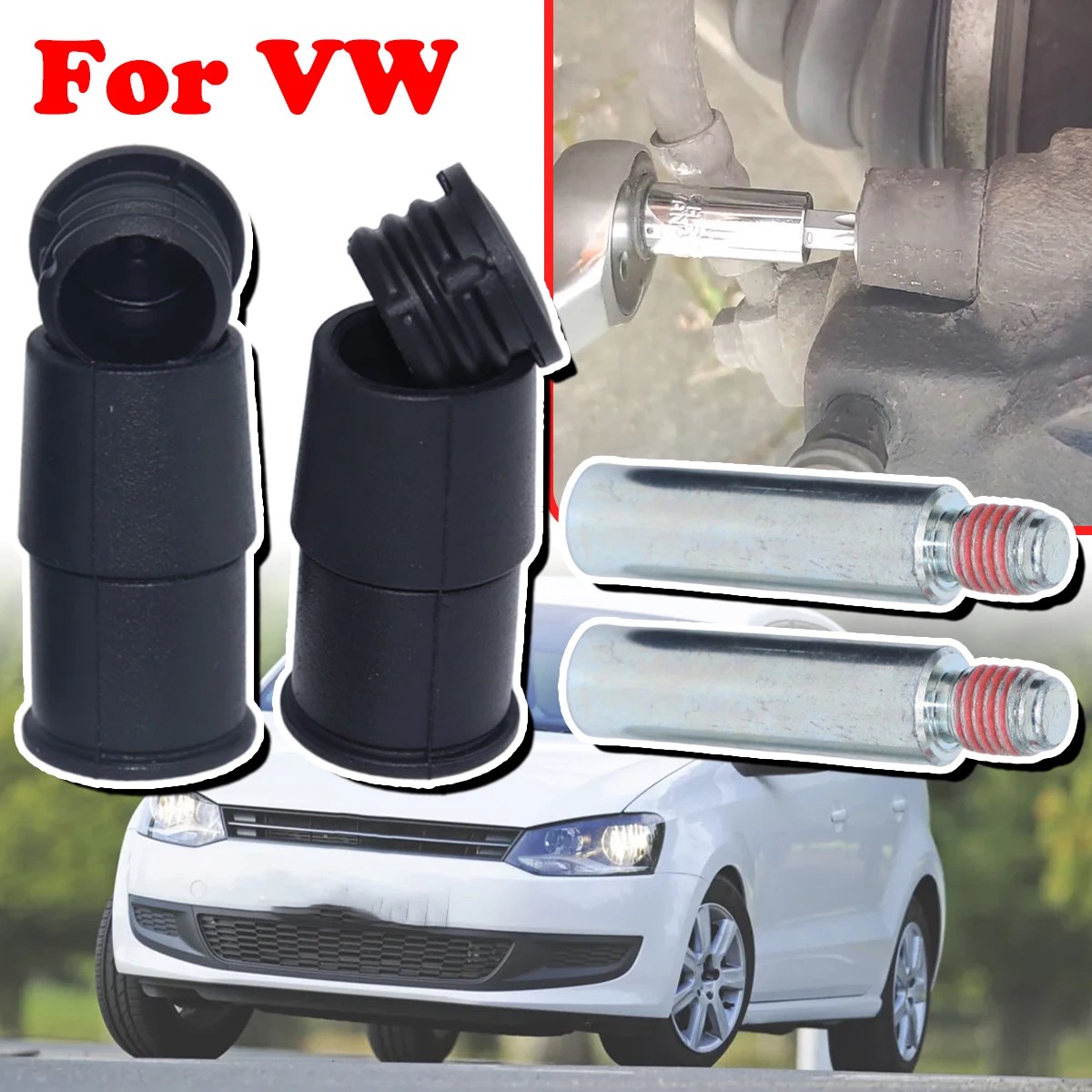 Front Brake Caliper Slider Guide Pins Bolt Kit For VW Polo Golf T-Cross ...