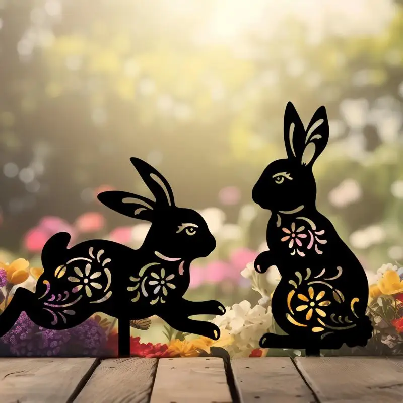 Metal-Bunny-Garden-Decor-Rabbit-Yard-Decor-Metal-Yard-Art-Animals ...