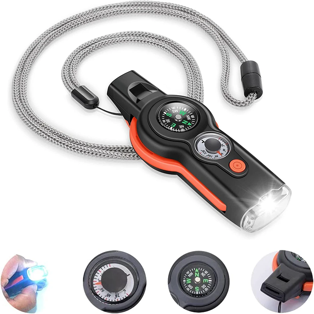 7IN1-Emergency-Survival-Whistle-With-Lanyard-Compass-Thermometer-LED ...