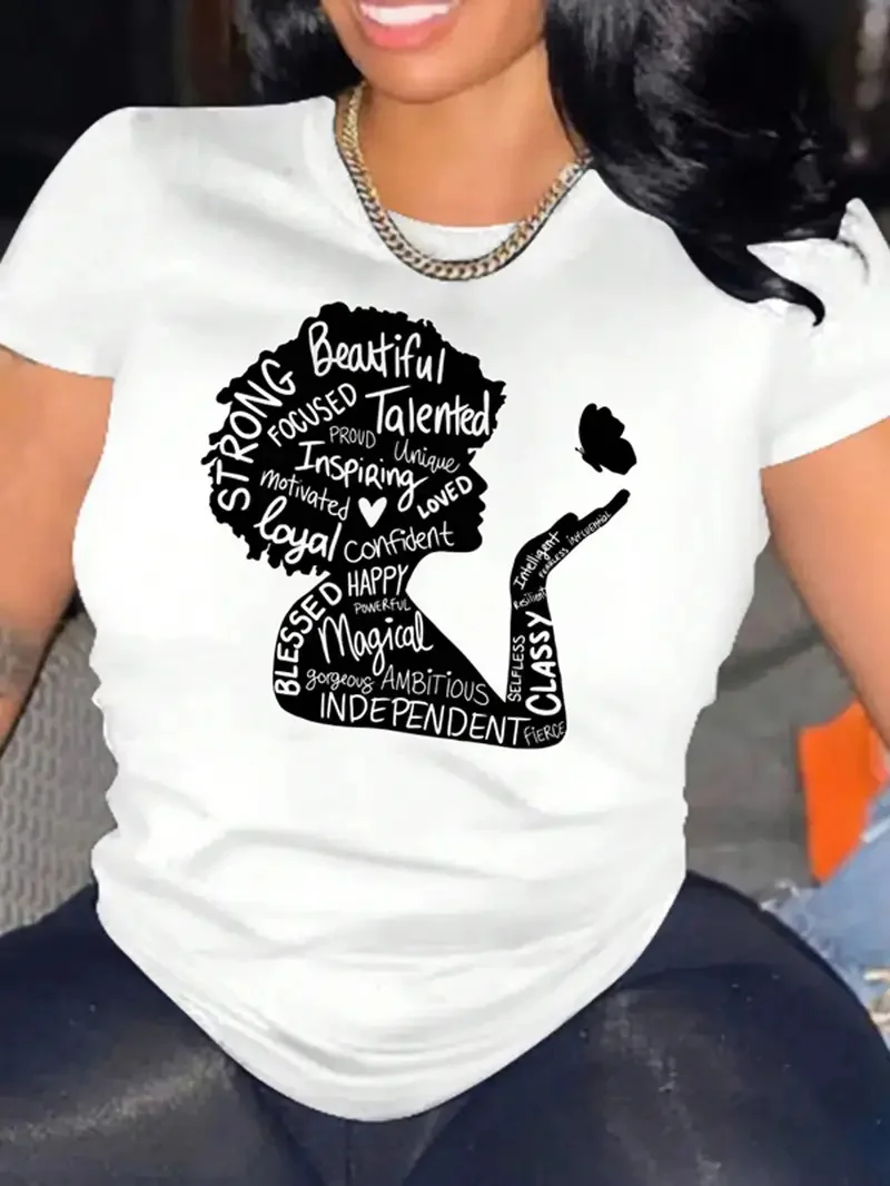 Woman-Letter-Print-T-Shirt-Casual-Crew-Neck-Short-Sleeve-T-Shirt-For ...