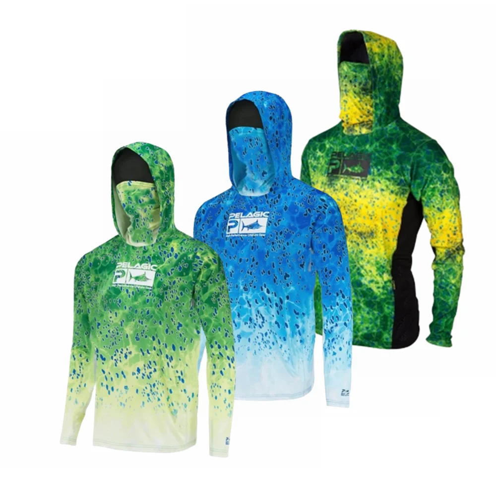PELAGIC Fishing Shirts Upf 50 Long Sleeve Hooded Face Cover Quick-dry ...