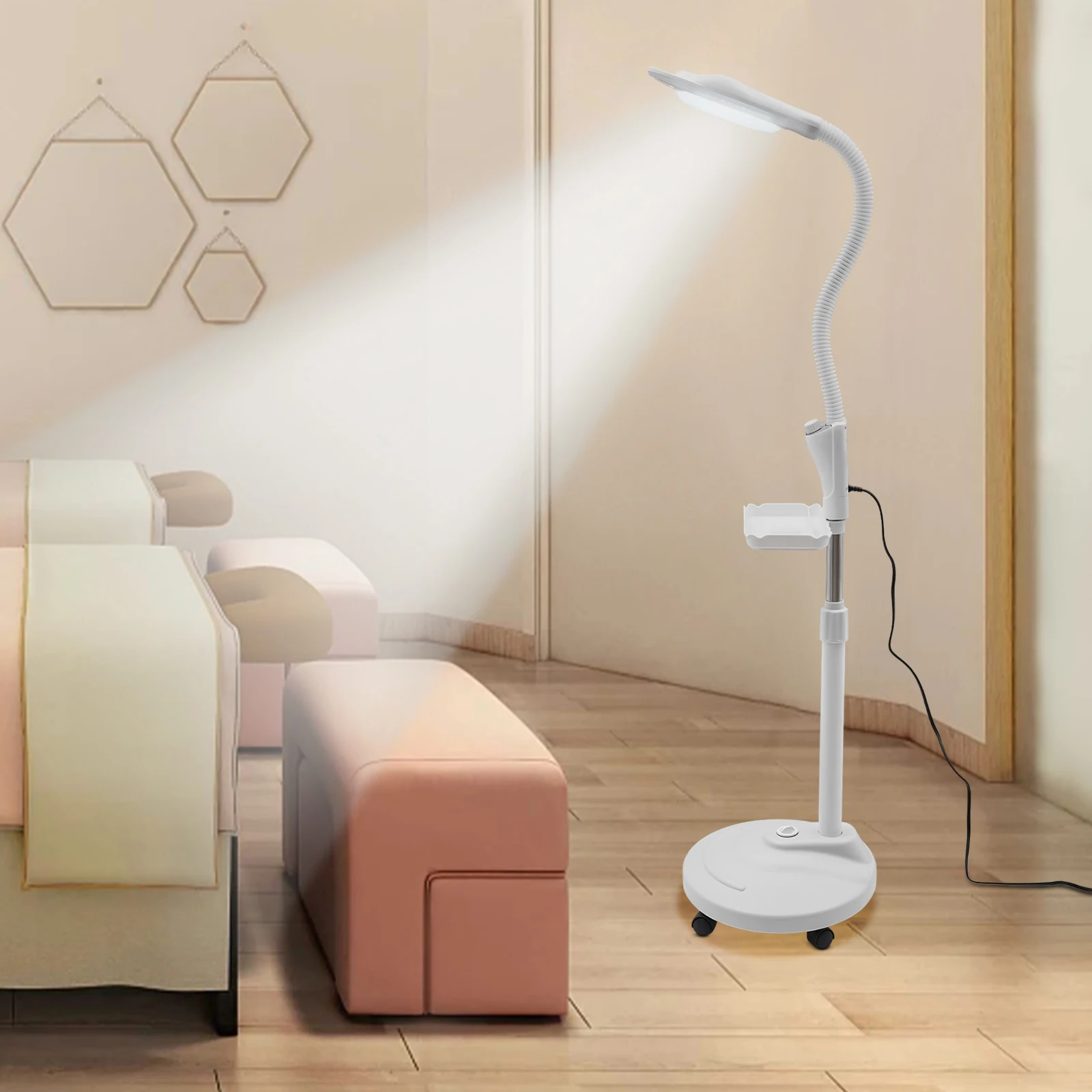 16X Magnifying Lamp with Wheels, LED Magnifier Light Height Adjustable ...