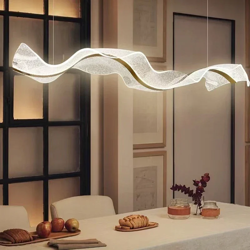 Modern-Acrylic-Ribbon-Led-Chandeliers-Lighting-Living-Dining-Room ...