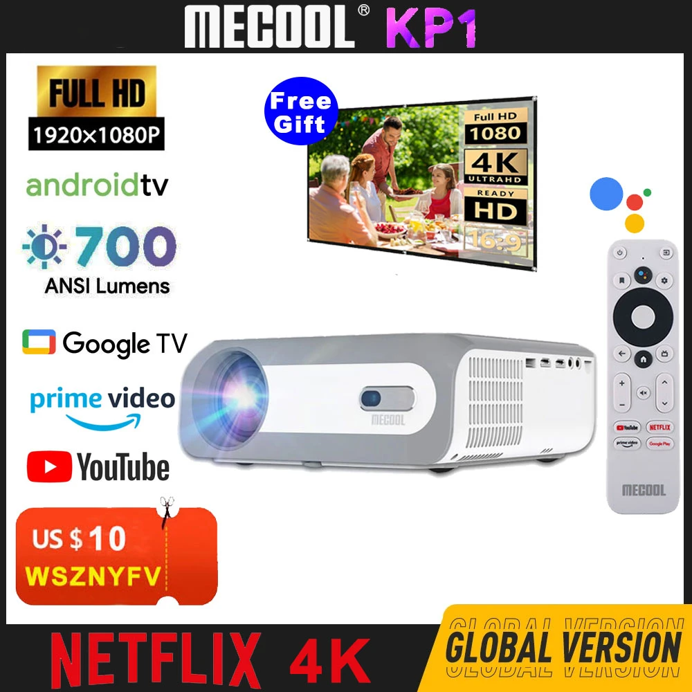 MECOOL KP1 Smart Full HD Projector 1080P 700 ANSI lumens Overhead Home ...