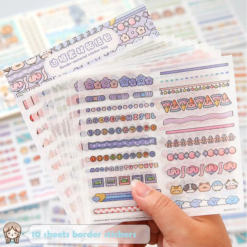 10-Sheets-Kawaii-Border-Stickers-DIY-Scrapbooking-Journal-Planner ...