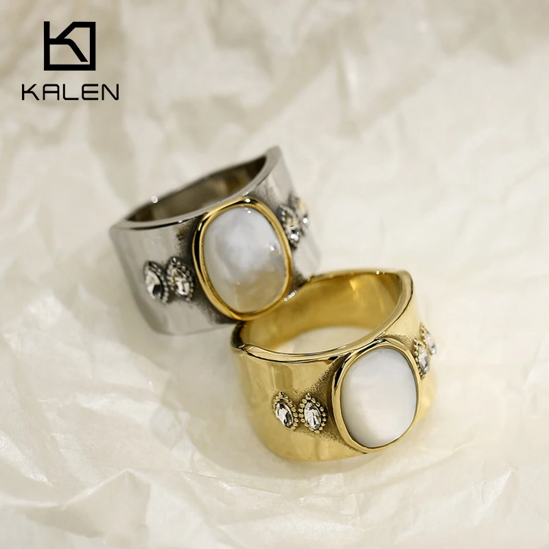 KALEN Thick Stainless Steel Rings Opal Ring Irregular Geometry Punk ...